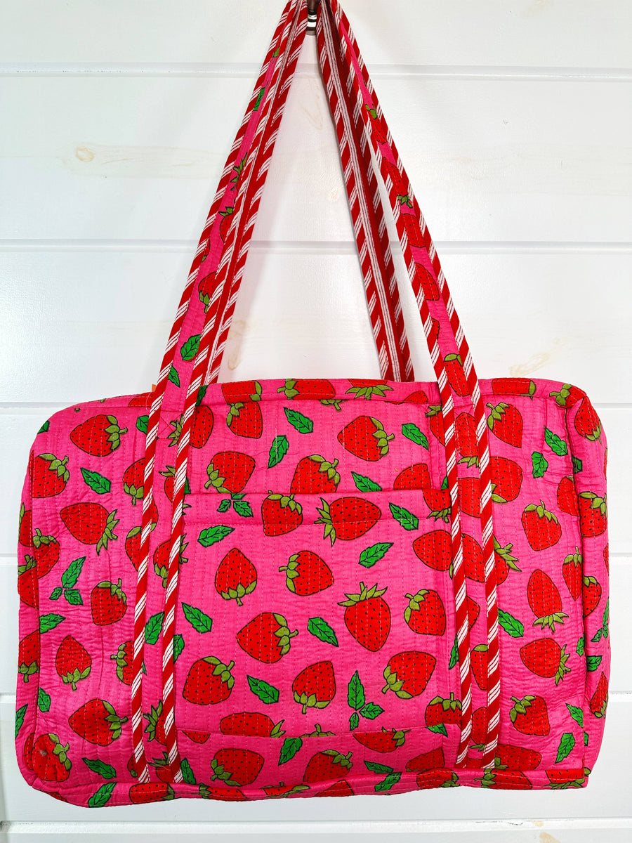 Strawberry Quilted Weekender Bag – Miss Scarlett Boutique
