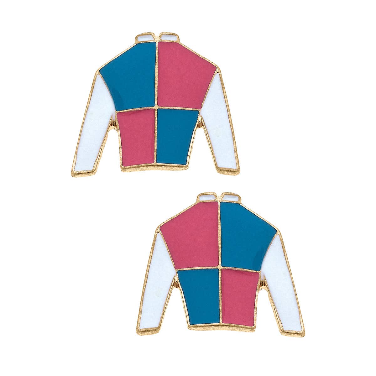 Sir Barton Jockey Silk Enamel Stud Earrings in Fuchsia & Blu – Miss ...